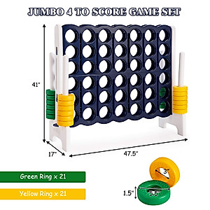 COSTWAY Jumbo 4-to-Score Giant Game Set, 4 in A Row for Kids and Adults, 3.5FT Tall Indoor & Outdoor Game Set with 42 Jumbo Rings & Quick-Release Slider, Perfect for Holiday Party & Family Game