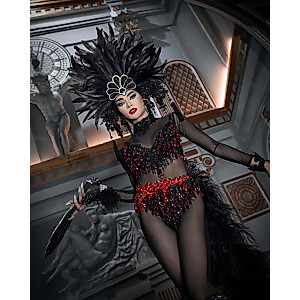 HOMELEX Women's Black Feather Headpiece Carnival Caribbean Headdress Showgirl Accessories