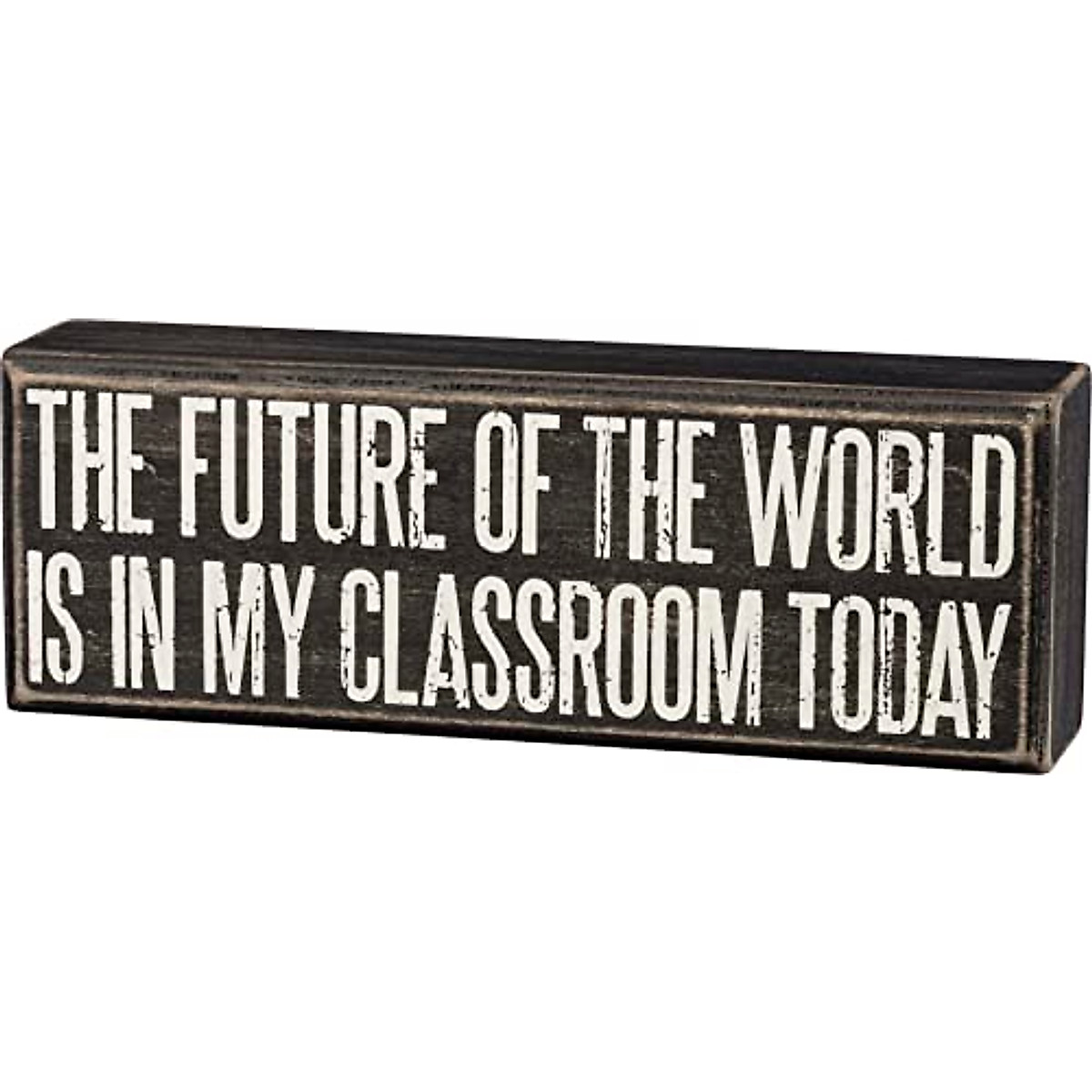 Primitives by Kathy Box Sign-Future of The World, 8x2.75 inches, Black, White