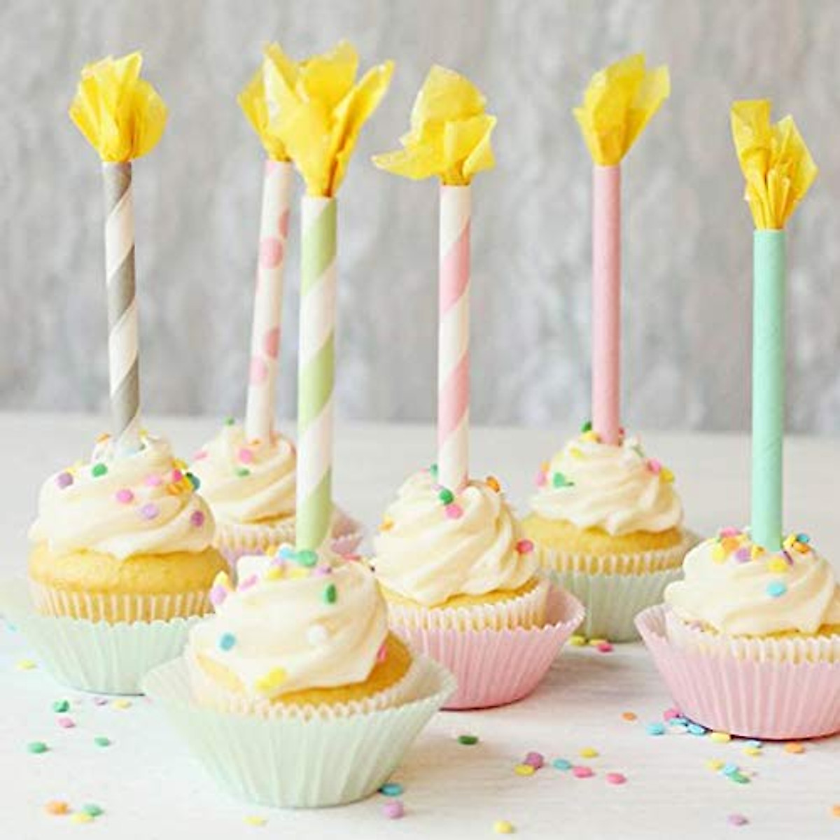 Striped Paper Straws - Mint Green Light Blush Pink White - 7.75 Inches - Pack of 50 Outside the Box Papers Brand