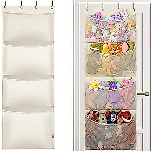 VICTOR'S Stuffed Animal Storage, Over The Door Organizer Storage for Closet, Baby, Plush Toy, Stuffed Animal Holder with 4 Large Hidden Pockets, Room Organizer for Nursery, Bedroom, Kids' Room, Beige