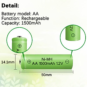 GENYESTAR AA Rechargeable Batteries NIMH 1.2V Double A 1500mAh High Capacity Solar Battery Low Self Discharge, Pack of 8
