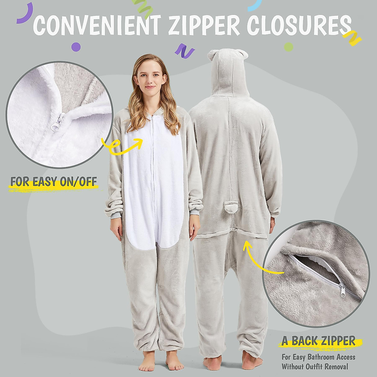 SISKIN Animal Onesie Adult - Koala Halloween Costumes for Women Men Couples Halloween Pajamas Cosplay Animal Onesies XL