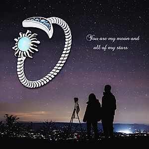 MUNDELL 925 Sterling Silver Big Opal Star and Moon Open Ring for Women Vintage Twisted Adjustable Stackable Ring Dazzling Statement Ring Fine Jewelry