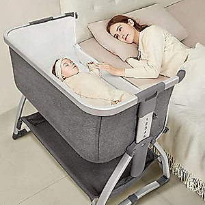 Maydolly Baby Bassinet Bedside Sleeper, 2-in-1 Baby Crib with Mesh Breathable Net, Adjustable Portable Baby Bed for Infant | Newborn Baby Boy & Girl