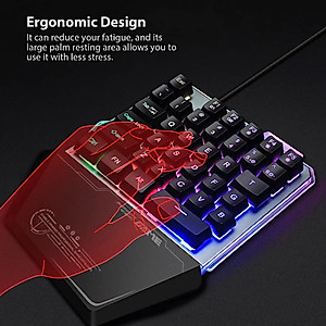 One Handed Keyboard, Jancal RGB Gaming Single-Handed Keyboard with 35 Keys for PS4/Xbox/PC, Portable Mini Left Hand Keypad RGB Backlit/Macro Definition, Wired USB Mobile Game Half Keypad