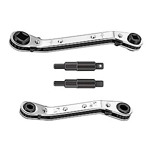 Hvac Service Wrench, WADEO Refrigeration Service Wrench Set, 3/8” to 1/4”, 5/16'' x 1/4'' Ratcheting Service Wrench with Hex Bit Adapter for Air Conditioning, Refrigeration Equipment, Equipment Repair