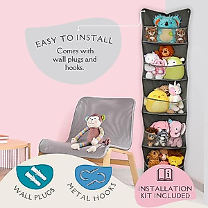 Lilly's Love Corner Stuffed Animal Toy Storage Hanging Organizer | 5 Expandable Mesh Net Pockets, Stores Loads of Plush Toys | Large Plushie Display for Boys, Girls | Pink