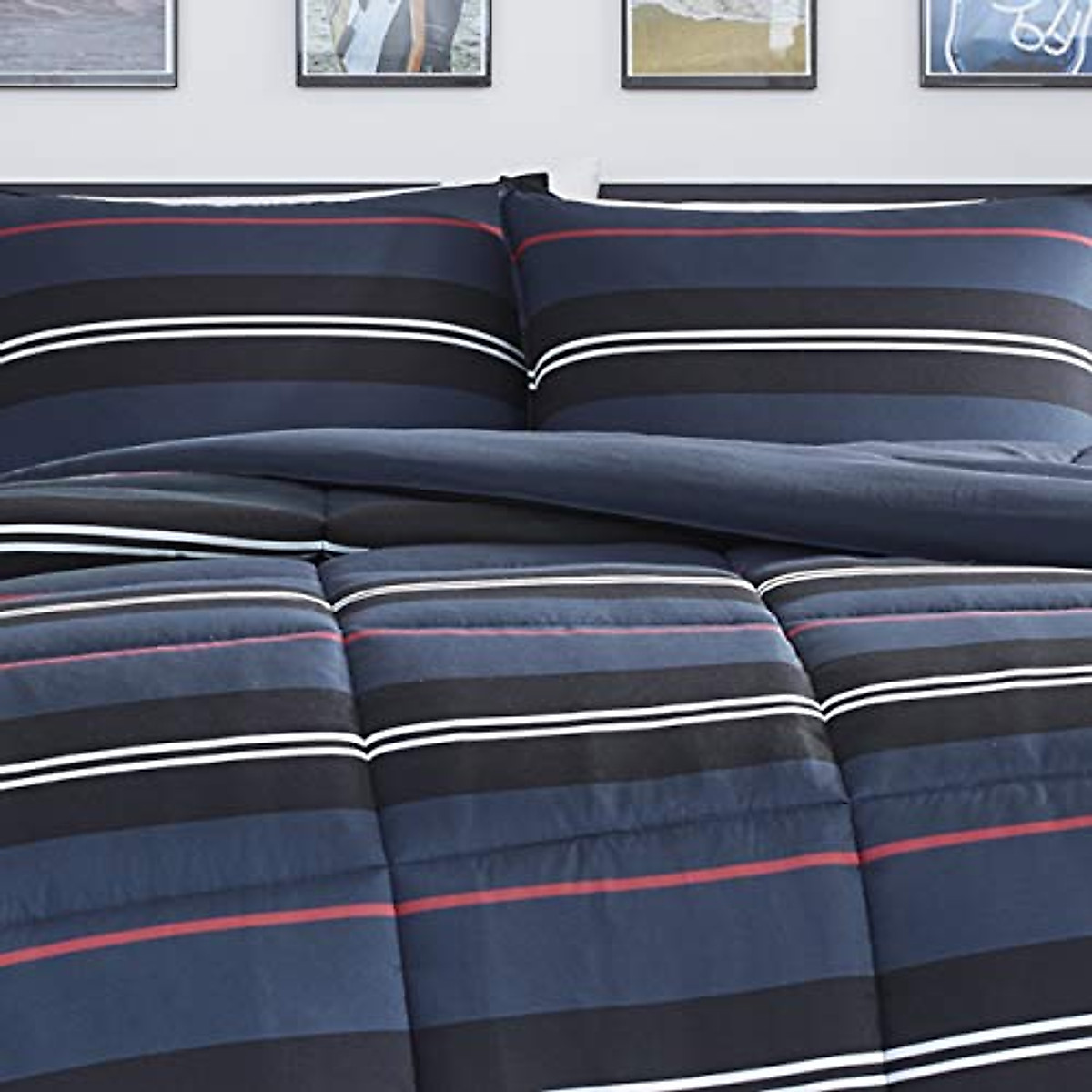 Nautica | Talmage Collection | Ultra Soft & Cozy Silky Microfiber Lightweight Reversible Comforter with Matching Sham(s), Queen, Navy