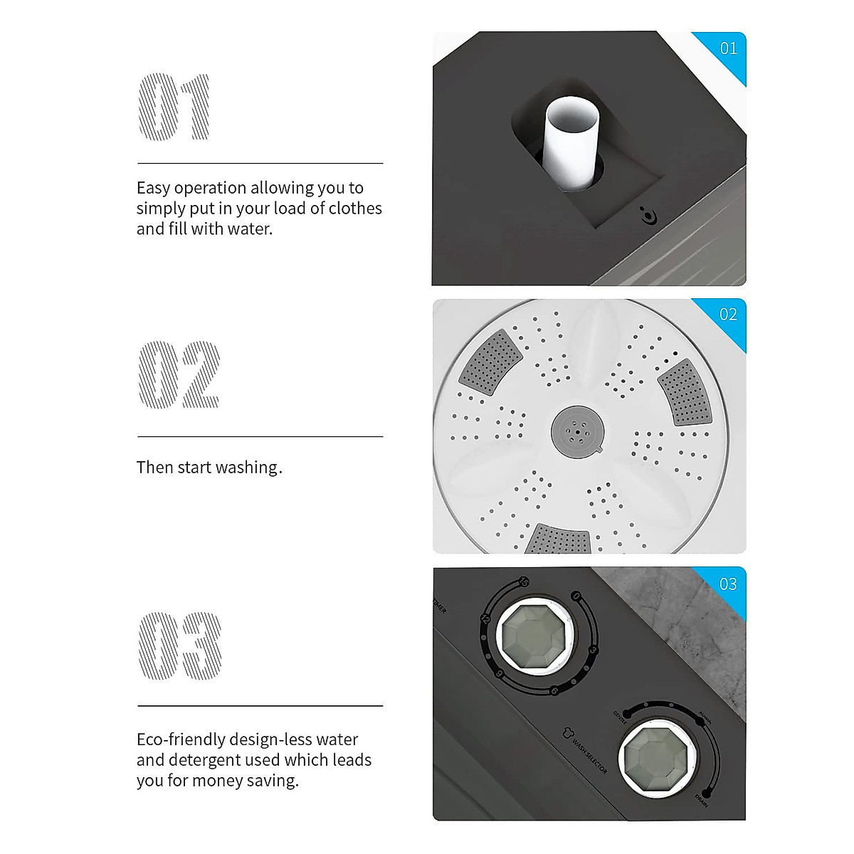 Portable Washing Machine, 26lbs Twin Tub Washer Mini Compact Laundry Machine with Drain Pump, Semi-automatic Twin Tube Washer for Apartment, Dorms, RVs, Camping and More (White & Grey)