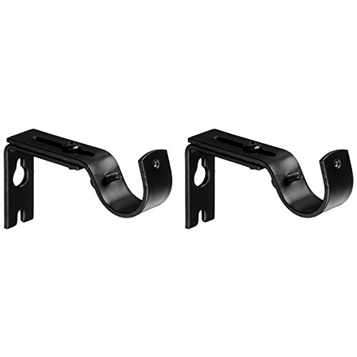 Amazon Basics Adjustable Curtain Rod Wall Bracket Hooks, Set of 2, Black