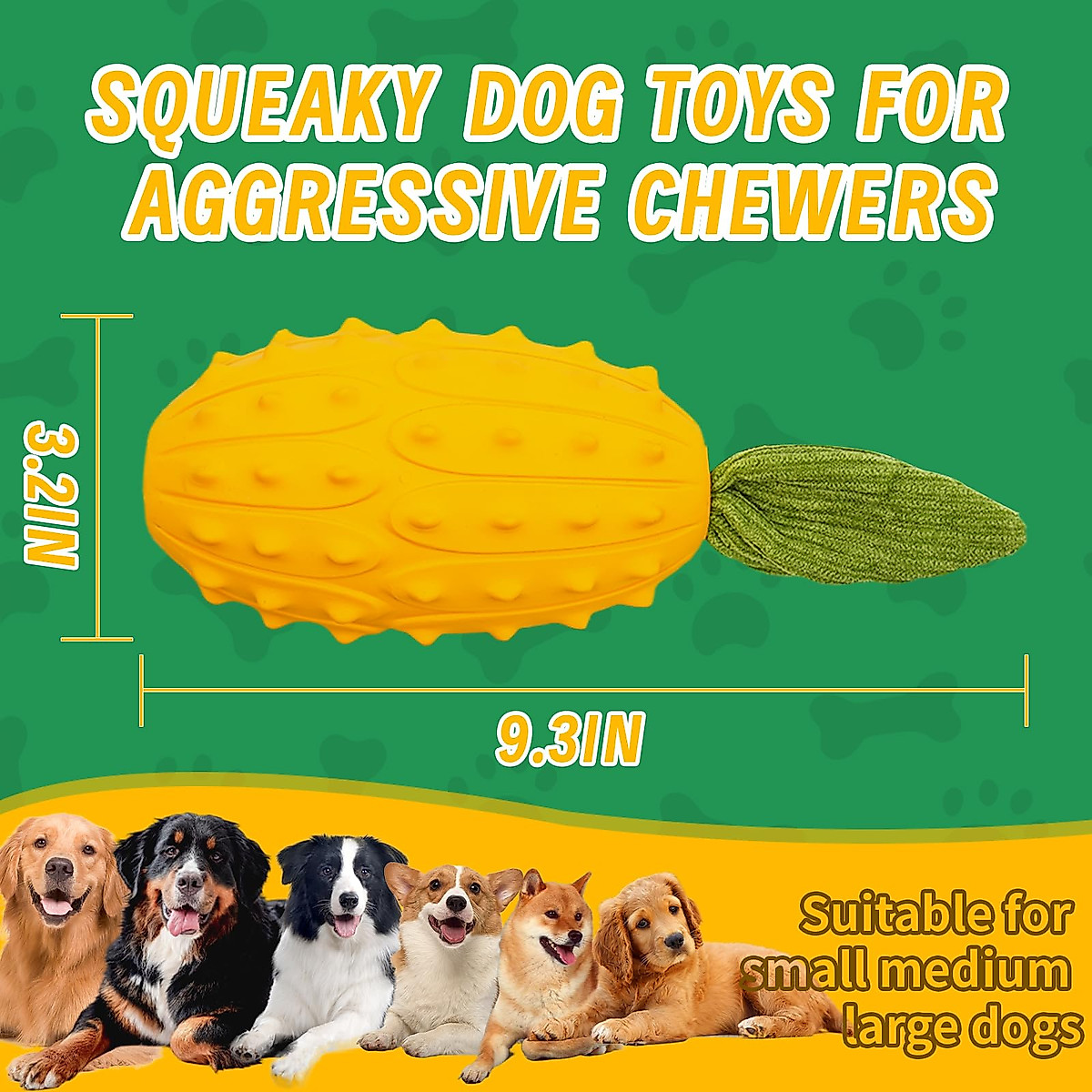 LIFLIX Squeaky Dog Toys, Durable Dog Chew Toys, Strong Tough Dog Toy with Natural Rubber, Teething Chew Toys for Small Medium Large Dogs, Kiwano Horned Cucumber Shape