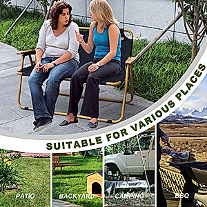 BIGTREE 2-Person Folding Chairs Portable Outdoor Camping Durable Fishing Loveseat Chair for Patio Lawn Picnic BBQ Beach Support 400 lbs - Black