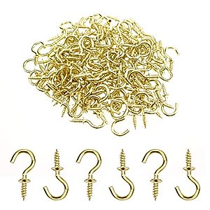 Mini Ceiling Screw Hooks, 200 Pieces 1/2 Inch Cup Hooks Screw-in Hooks for Hanging Plants Mug Arts Decorations，Gold