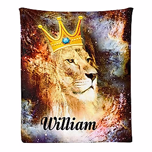 Custom Blanket with Name Text,Personalized Lion Crown Super Soft Fleece Throw Blanket for Couch Sofa Bed (50 X 60 inches)