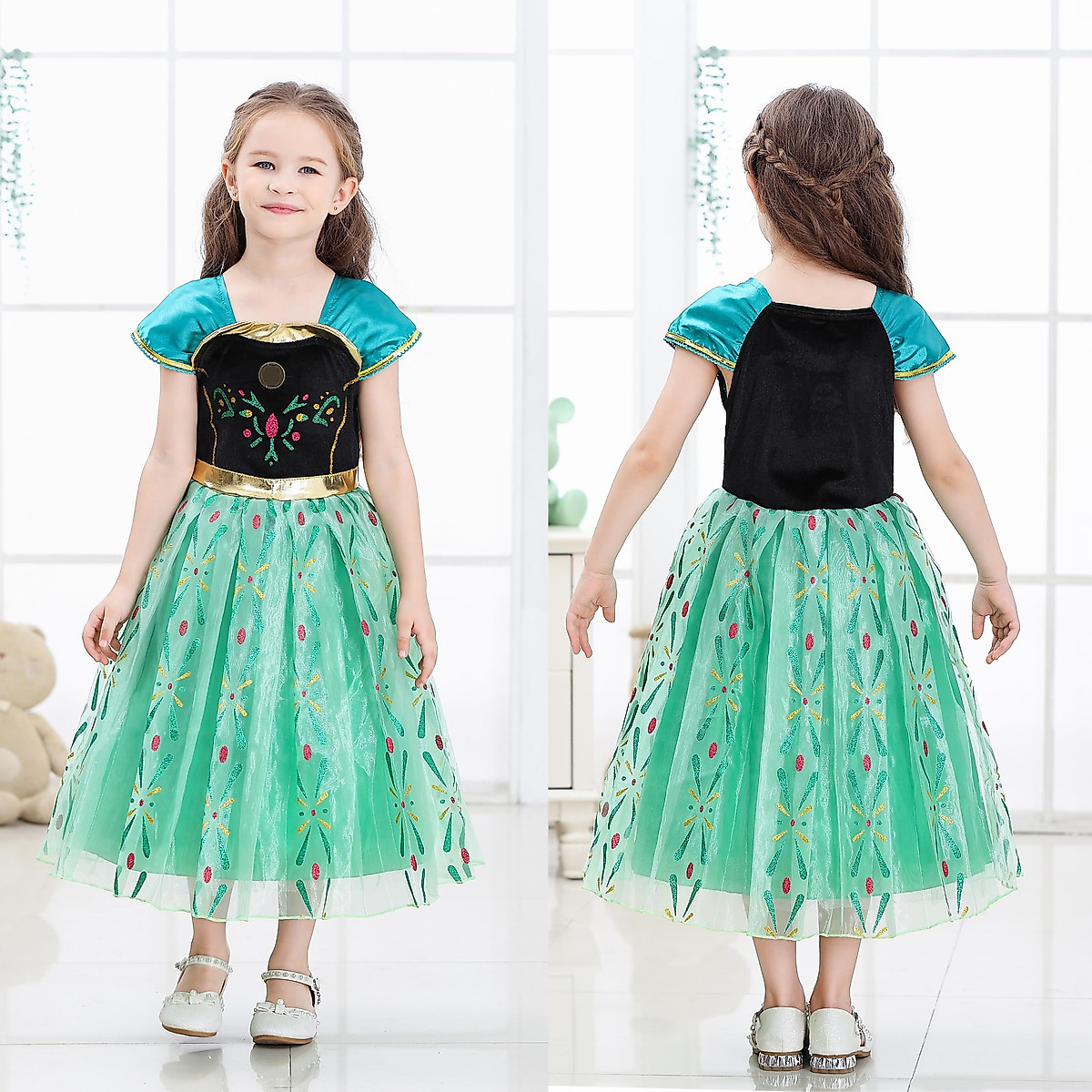 Dressy Daisy Ice Princess Coronation Green Costume Tulle Dress for Toddler Girls Halloween Birthday Party Fancy Outfit Size 3T, A