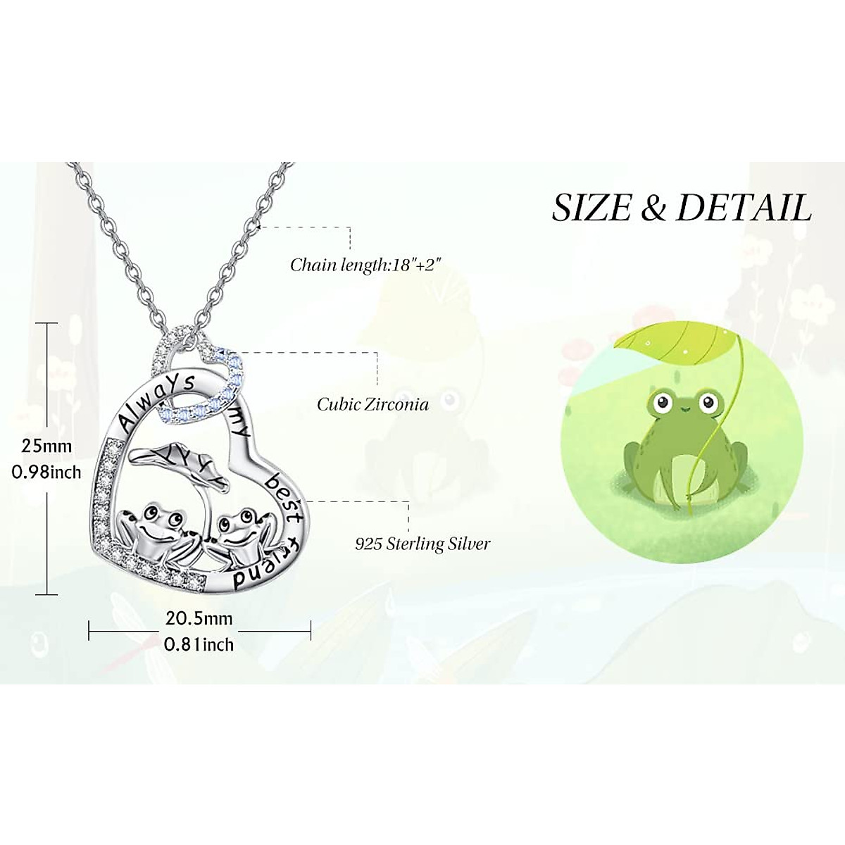 Palpitate Frog Necklace for Women 925 Sterling Silver Frog Necklaces Friends Necklaces Always My Best Friend Frog Gifts Jewelry