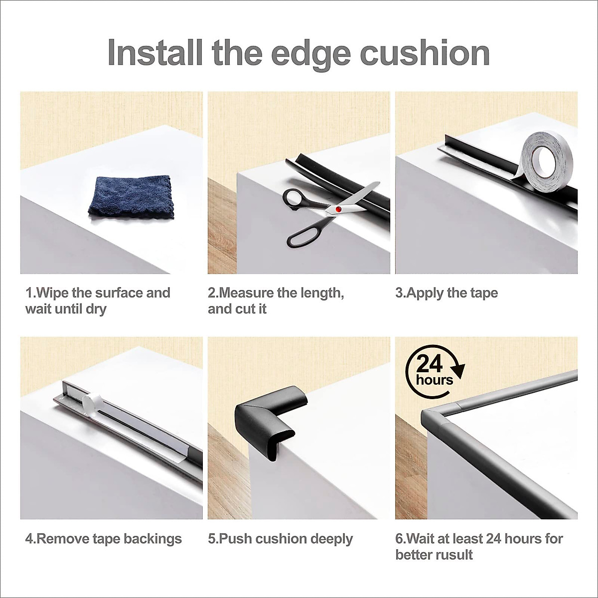 Baby Proof Edges & Corners Protector - Child Proofing Corner Edge Safety Gurards 18ft Edge + 8 Corners Kids Furniture Foam Cushion Bumpers Guard for Fireplace Table Cabinet (Black)