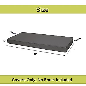 Faible Poisson Outdoor Cushion Covers, 36 x 18 Inch Water Resistant Bench Cushion Cover with Handle and Anti-Slip Straps Replacement Cushions Covers for Patio Backyard Furniture, Dark Grey