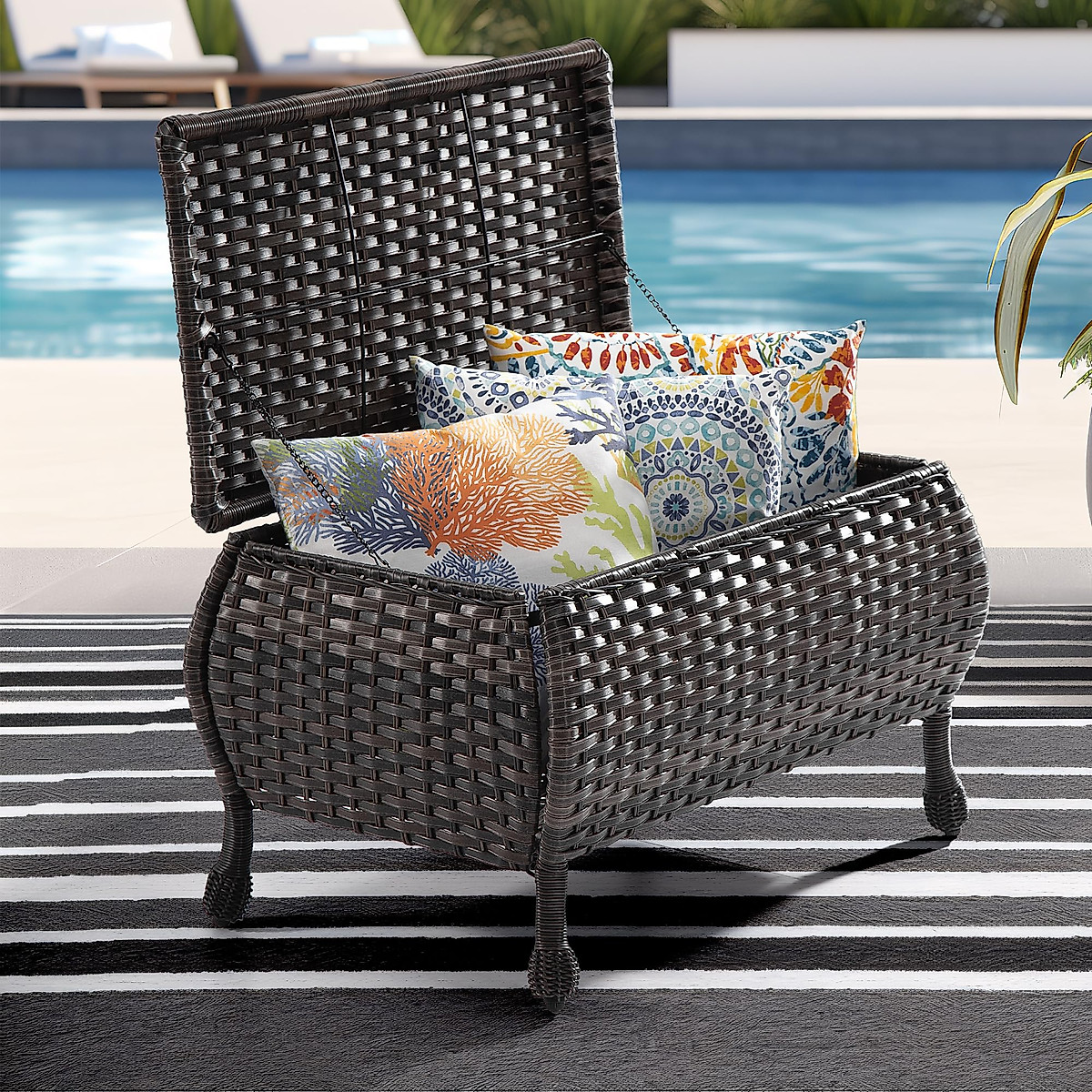 Gardenbee Outdoor Storage Table Patio Coffee Table All Weather Wicker Side Table with Storage Room Rattan Furniture for Toys and Garden Tools