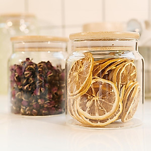 Custde 17.6 fl oz Glass Storage Containers with Lids, Candy Jar with Lid, Glass Food Storage Containers for Kitchen Counter, Pantry, Decorative Jar for Coffee, Sugar,Tea, Cute Jar (Bamboo 17.6 FL OZ)