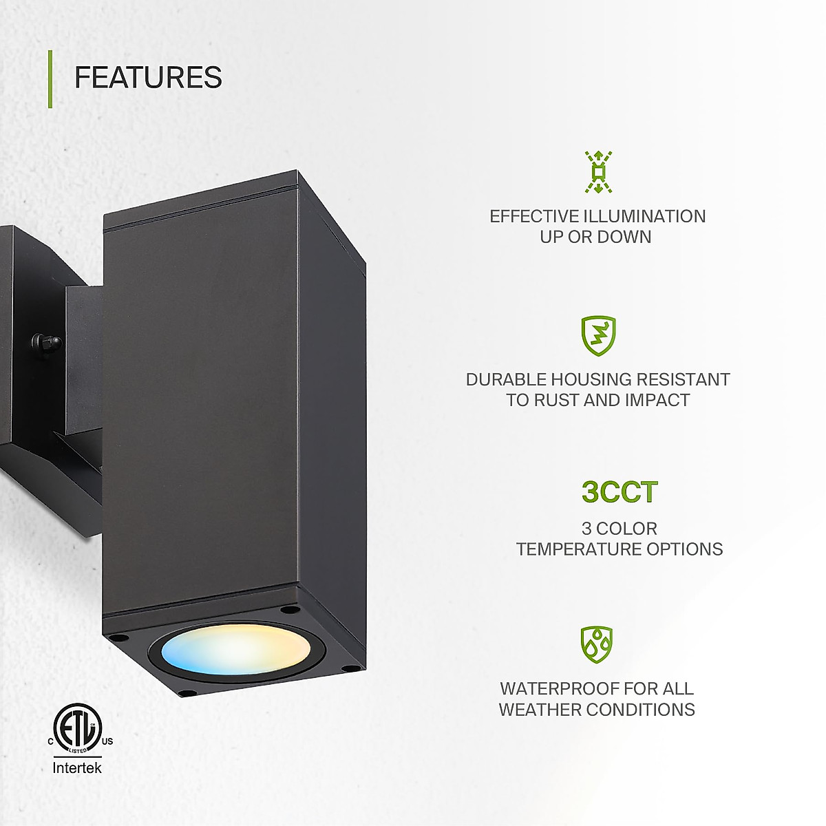 ASD LED Up Down Wall Lights Cylinder Outdoor, Photocell Dusk to Dawn, 18W (120W Eq) 1500Lm 120-277V 3000K-4000K-5000K Options, Matte Black Exterior Wall Sconce, Wall Lantern, ETL & Energy Star