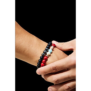 Scouts Preppers Luxury 2pack red&black Beaded Bracelet - Onyx & Hematite PLUS Red Natural Stone Beaded Bracelet - Meaningful Unisex Design Beads for Men Women Xmas Gift, Black,Turquoise