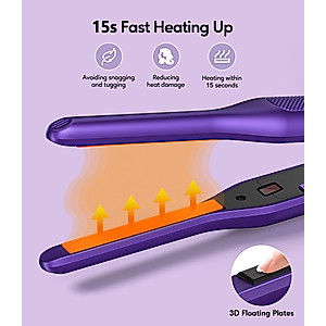 Terviiix Ceramic Pencil Flat Iron for Edges, 3/10 Inch Skinny Hair Straightener with LCD Digital Display, Mini Flat Iron for Pixie & Beard, Small Flat Irons for Short Hair, Auto Shut Off, Purple