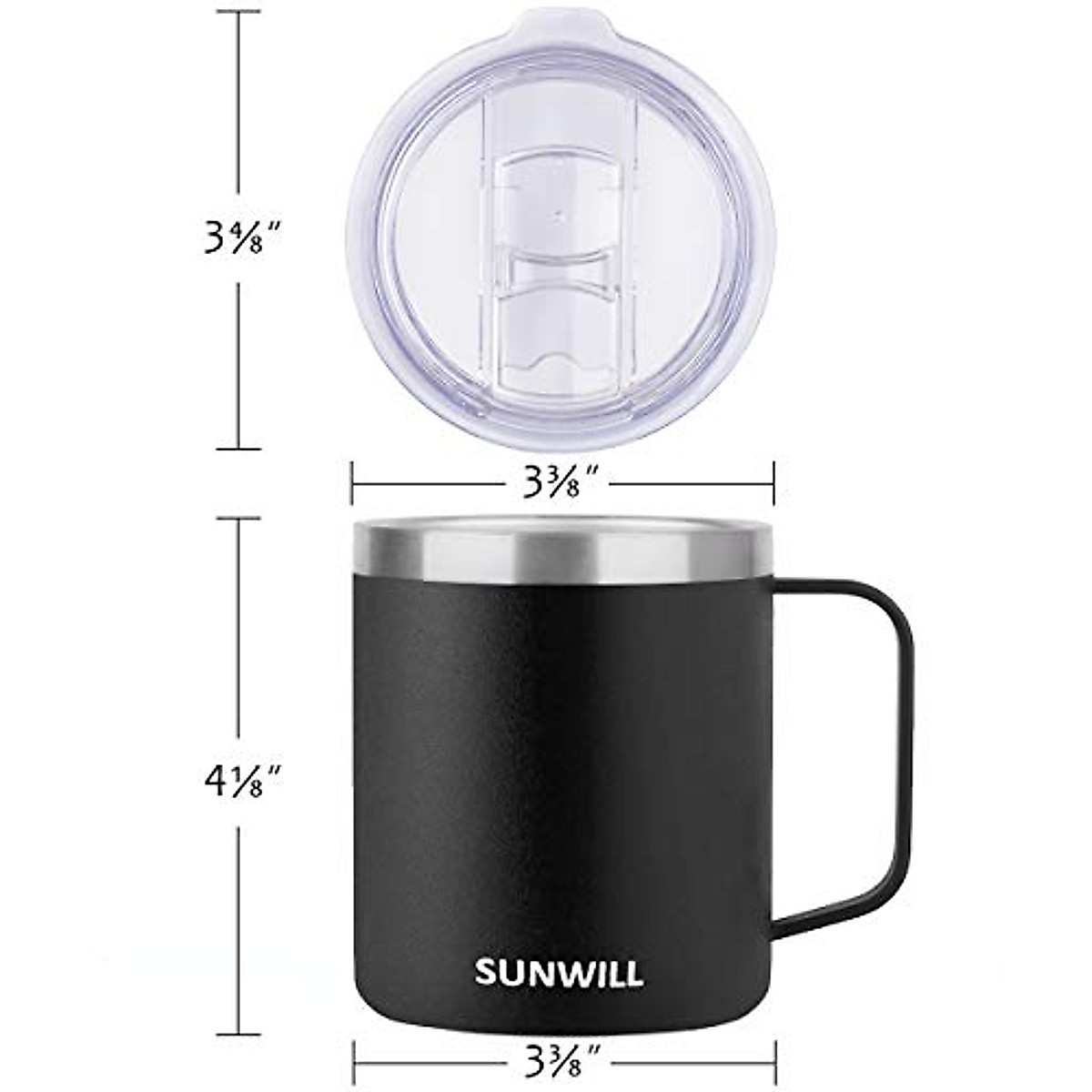 SUNWILL Coffee Mug with Handle, 14oz Insulated Stainless Steel Reusable Coffee Cup, Double Wall Coffee Travel Mug, Powder Coated Black