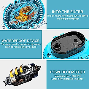AISITIN 80W Pool Cover Pump, 850 GPH Above Ground Sump Pumps, Submersible Water Pump with 16.4' Drainage Hose, 25' Power Cord and 3 Different Adapters, Temperature Control Protection