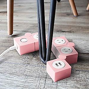 iJoy Flexible Power Strip- 3 AC Outlets and 2 USB Charging Ports with 5 Ft Extension Cord- 1250W/125V Decorative Surge Protector Outlet Extender for Home Office, Dorm, Room and More (Pink)