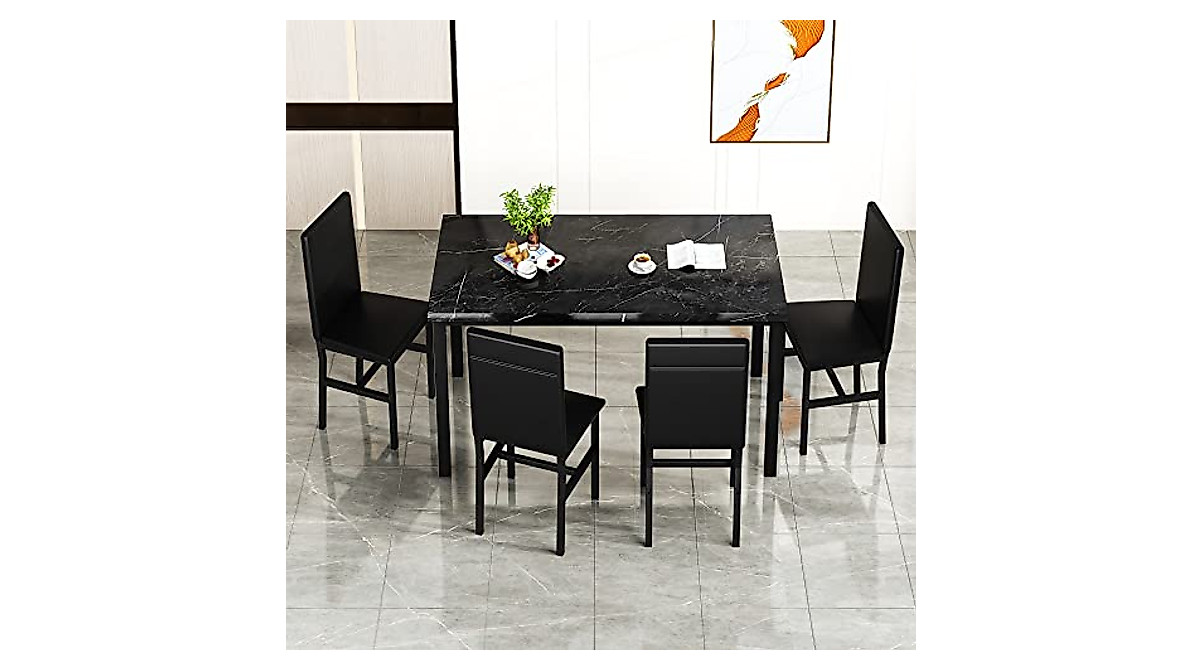 AWQM Faux Black Marble Dining Table Set for Small Spaces
