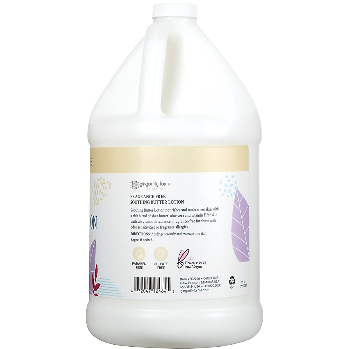Ginger Lily Farms Botanicals Soothing Butter Lotion for Dry, Sensitive Skin, 100% Vegan & Cruelty-Free, Fragrance Free, 1 Gallon (128 fl oz) Refill (pack of 1)