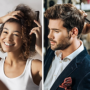 3 Pieces Hair Lift Combs with Metal Prongs for Women - Salon Teasing Back Combs in Pink or Black Carbon with Stainless Steel (Black)