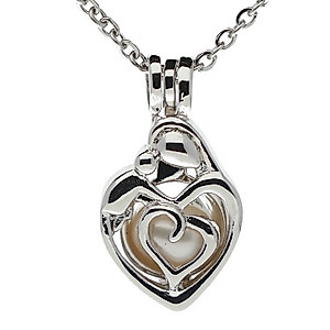 Pearlina Mother Mom Family Necklace Silver-tone Cage Cultured Pearl in Oyster Set w/Stainless Steel Chain 18"