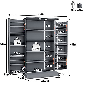 HOMEFORT 41" Kitchen Pantry Cabinet, Storage Cabinet with 6 Adjustable Shelves, Space Saving Cupboard Cabinet for Kitchen Pantry Office