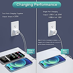 [Apple MFi Certified] iPhone Fast Charger,20W Dual Port PD3.0 USB-C + USB-A Power Delivery Wall Charger Block Plug for iPhone 13/13 Pro Max/12/11/XS/XR/X/8,iPad(2 Pack 10FT Lightning Cables lnclude)