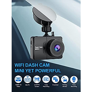 Dash Cam, FHD 1080P Mini Dash Camera for Cars with WiFi, 2.45" IPS Screen, Night Vision, WDR, Loop Recording, G-Sensor Lock, 170°Wide Angle and Parking Monitor