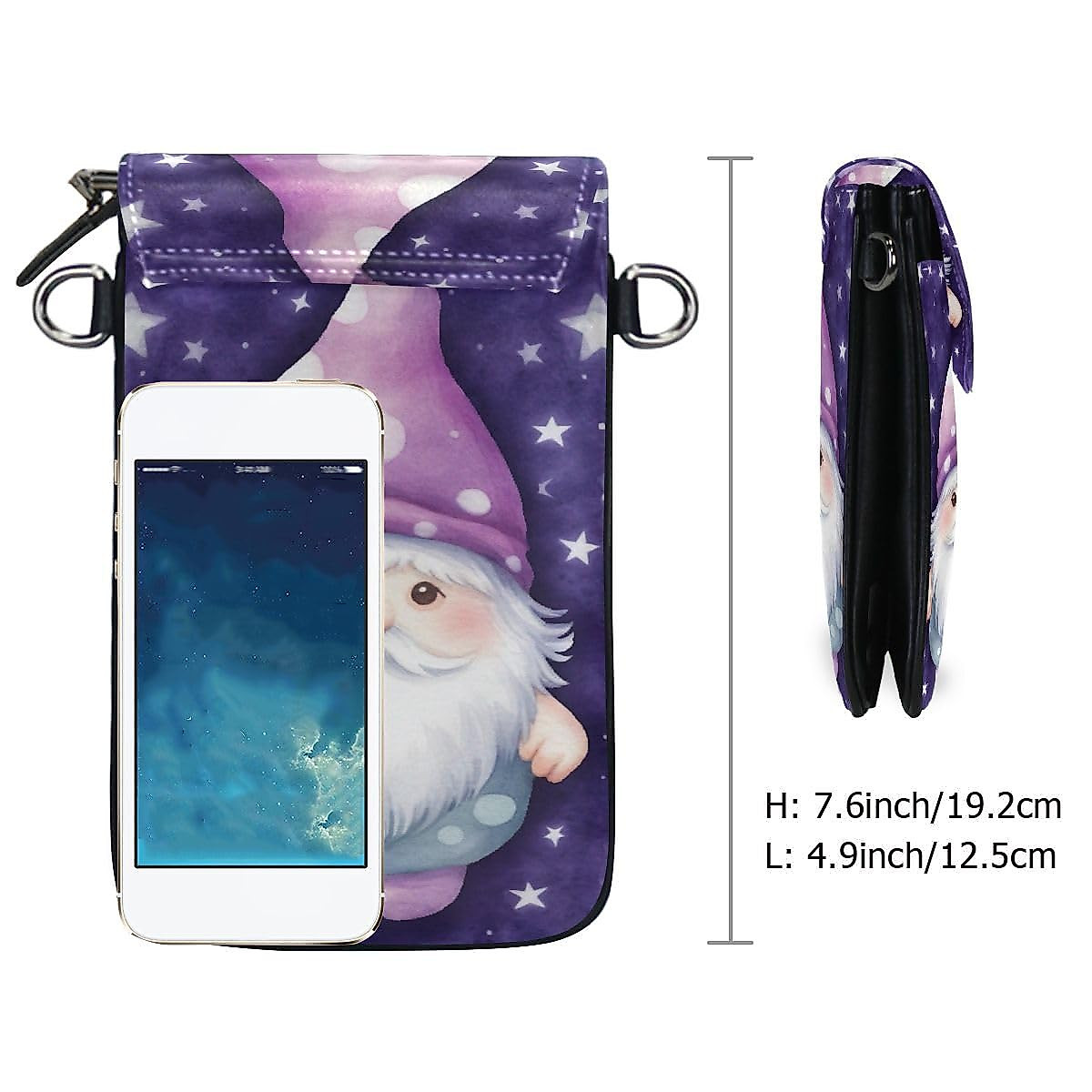 Cute Gnomes Crossbody Phone Purse Small Mini shoulder Bag Cell Phone Pouch Leather Wallet for Women Girls