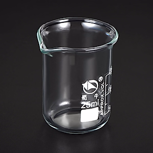 PATIKIL 25ml Low Form Glass Beaker, 3.3 Borosilicate Glass Graduated Printed Scale Measuring Cups with Spout for Kitchen Lab Liquids Transit Boiling