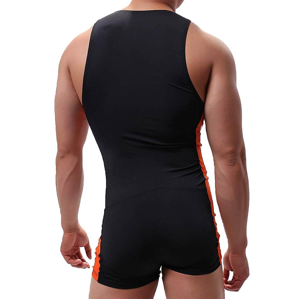 SPNSSTCR Men Bodysuit Sports Gym Athletic Supporters Undershirts Boxers Wrestling Singlets Jumpsuits Leotard (Black, Large)