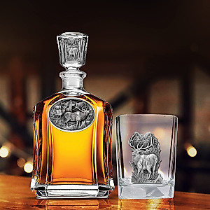 Heritage Pewter Elk Square Shot Glass | Hand-Sculpted 1.5 Ounce Shot Glass | Intricately Crafted Metal Pewter Elk Inlay