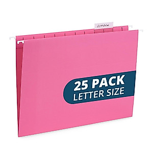 Blue Summit Supplies Hanging File Folders, 25 Reinforced Hang Folders, Designed for Home and Office Color Coded File Organization, Letter Size, Pink, 25 Pack