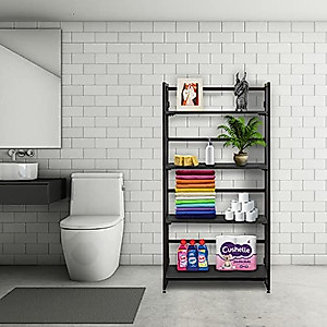 Halter 4-Tier Industrial Bookshelf Standing Shelving Unit Folding Book Shelf Organizer Wood Bookshelf Shelves for Living Room Office or Bedroom 2 Pack Black