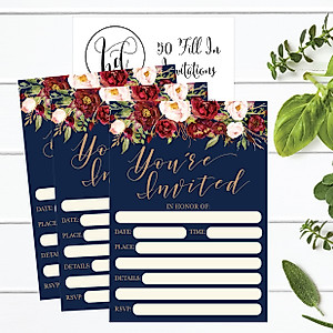 Hadley Designs 50 Floral Invitations, Fall Bridal or Baby Shower, Birthday Invitation Wedding Rehearsal invitation, Autumn Engagement Bachelorette Reception Anniversary, Housewarming, Graduation