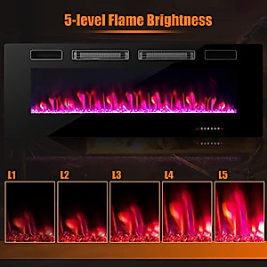 GOFLAME 50 Inch Electric Fireplace, Recessed & Wall-Mounted Fireplace Heater with Touch Panel, APP Control, Remote Control, 12H Timer, Adjustable Flame Color and Brightness, Overheat Protection