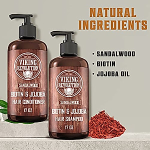 Viking Revolution Sandalwood Shampoo and Conditioner Set with Biotin and Jojoba Oil - Mens Shampoo and Conditioner Set - Natural Hair Shampoo and Hair Conditioner for Men with Vitamin B5 (17 Oz)