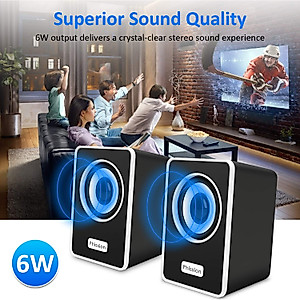 Computer Speakers, Phission Mini Speaker with Stereo Sound 6W USB Powered 3.5 mm AUX-in Portable Speaker for Computer, Laptop, Notebook, Desktop (Black)