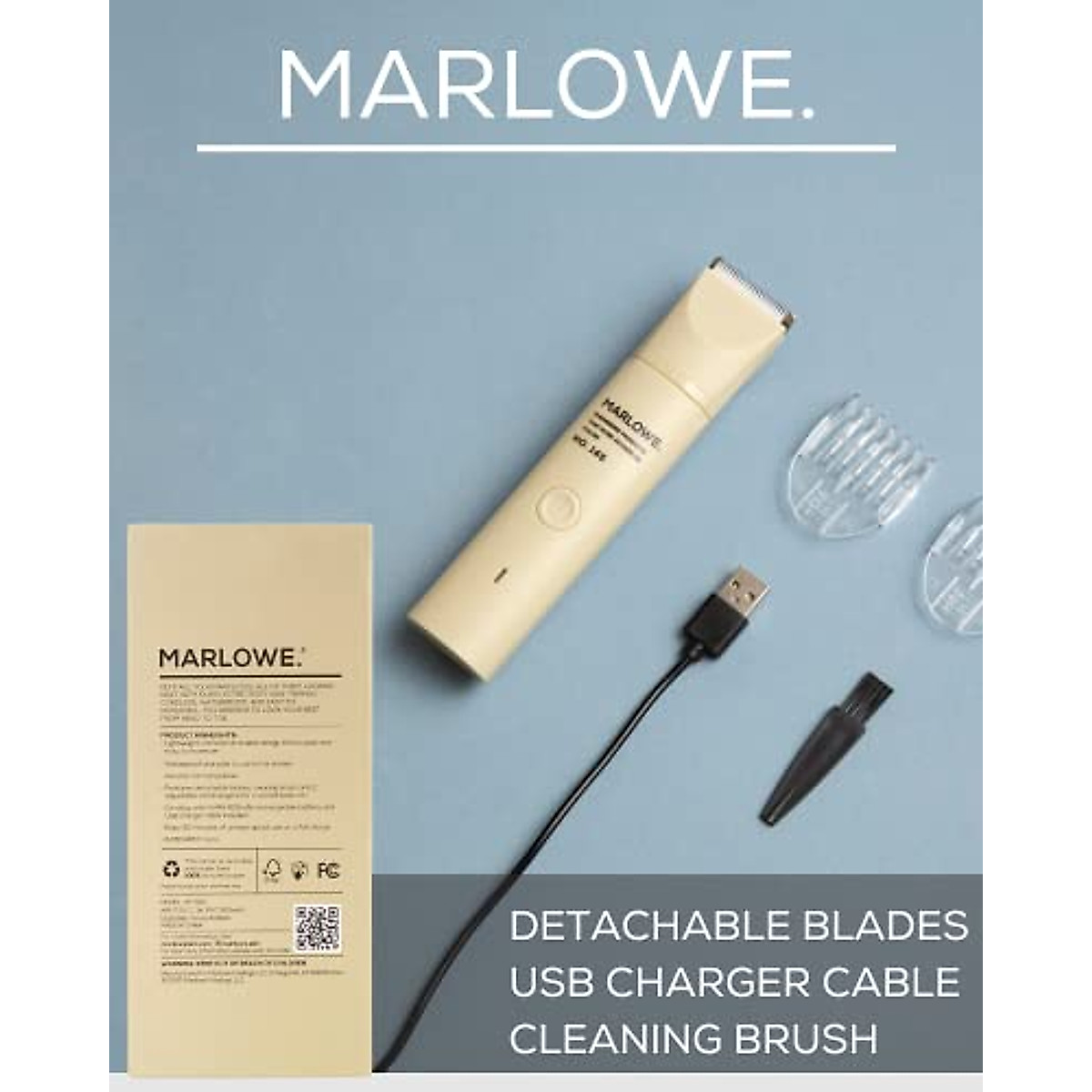 Marlowe. No. 145 Body Hair Trimmer for Men, Desert Sand, Lightweight Waterproof Personal Groomer, Ceramic Blades, Adjustable Comb Lengths & Rechargeable Battery for Head to Toe Male Grooming