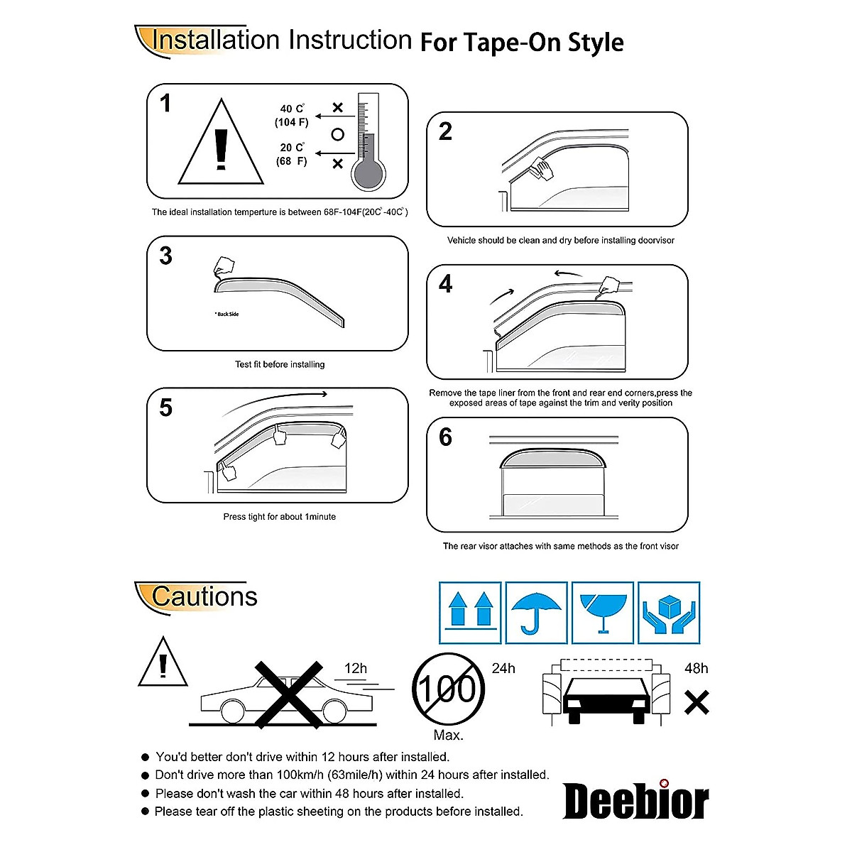 Deebior 94975 Side Window Deflector Visor Rain Guard,Outside Mount Tape-on Shatterproof Dark Smoke,4pc Window Shades fit for 2015-2020 Ford F-150 Crew cab, 2017-2020 F250/F350 Super Duty Crew cab